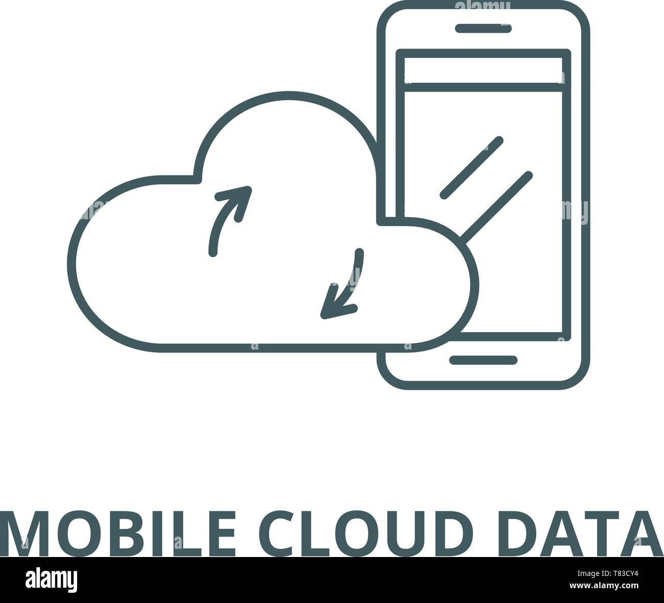 Mobile cloud data vector line icon, linear concept, outline sign ...
