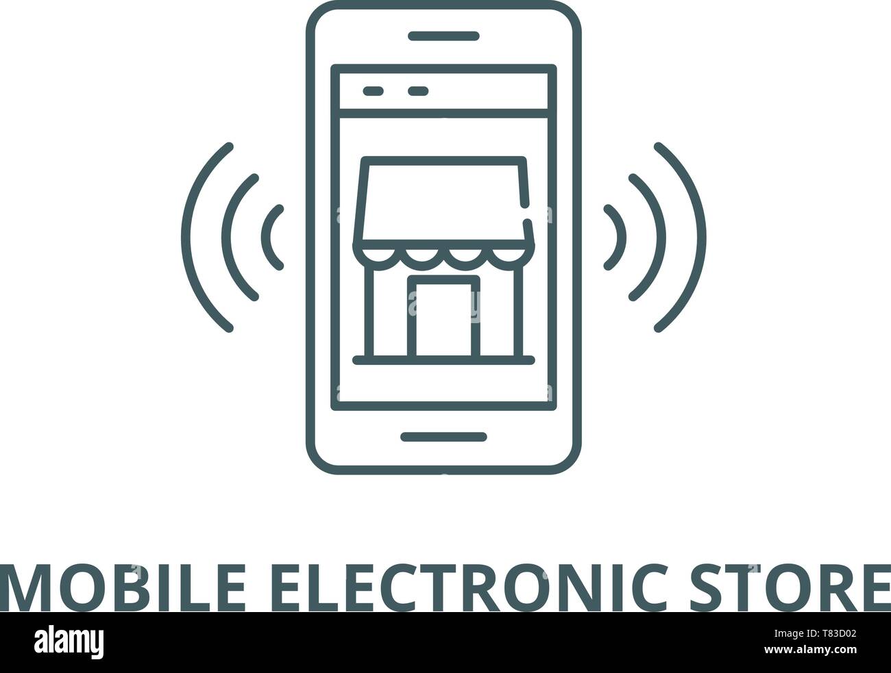 Mobile electronic store vector line icon, linear concept, outline sign ...