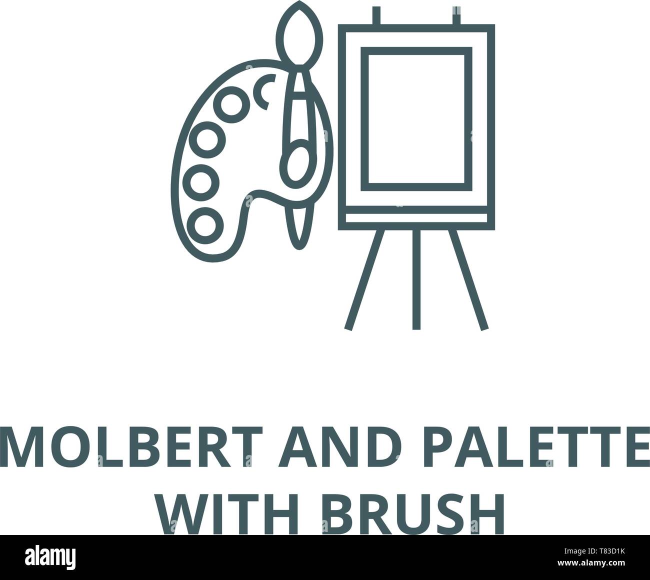 Molbert and palette with brush vector line icon, linear concept ...