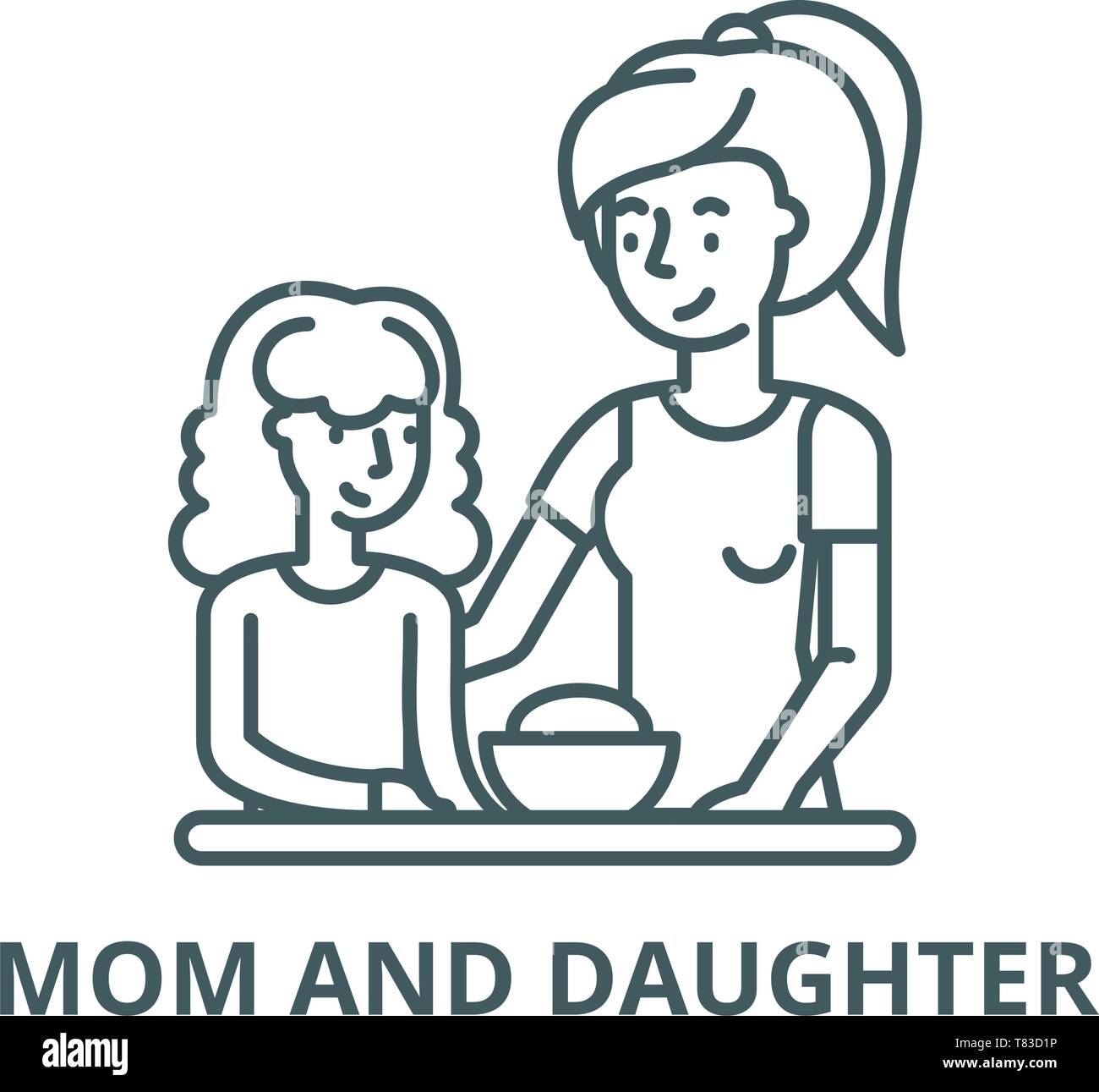 Mom and daughter vector line icon, linear concept, outline sign, symbol ...