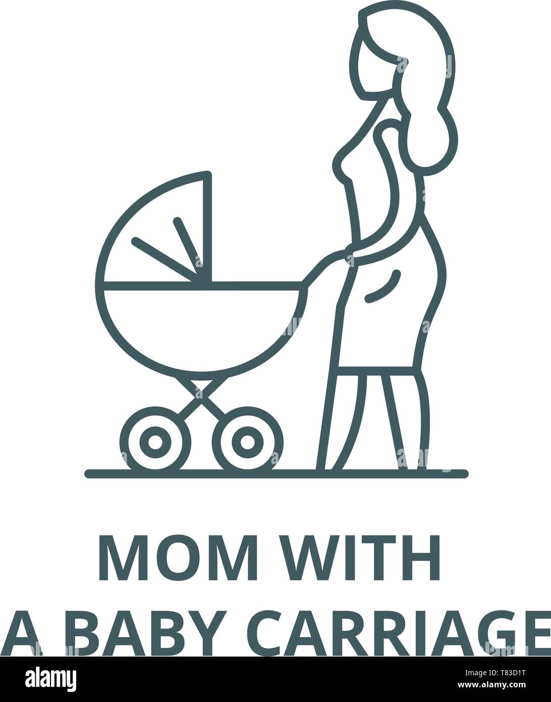 Mom with a baby carriage vector line icon, linear concept, outline sign ...