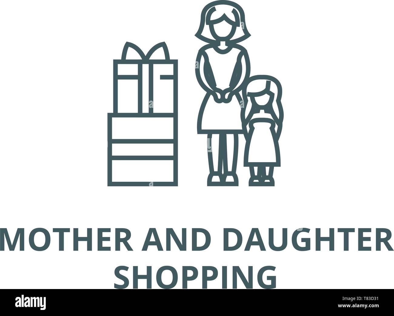 Mother gift to daughter vector line icon, linear concept, outline sign ...