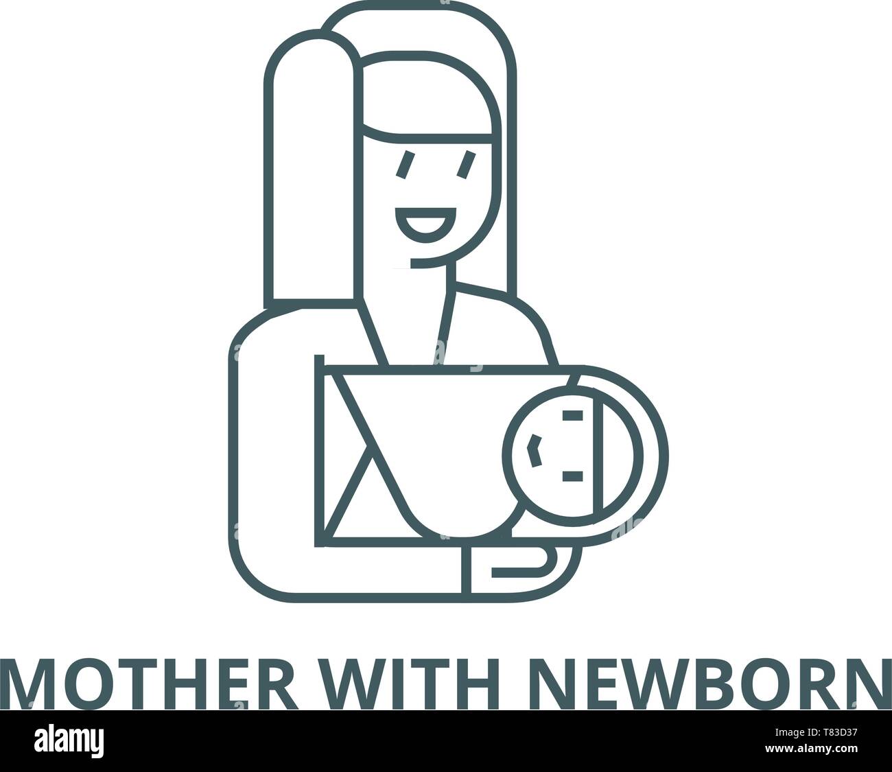 Mother with newborn vector line icon, linear concept, outline sign ...
