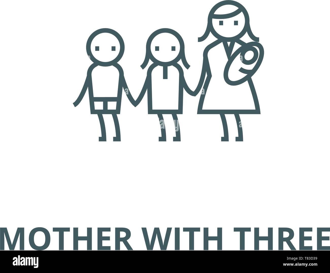 Mother with three vector line icon, linear concept, outline sign ...