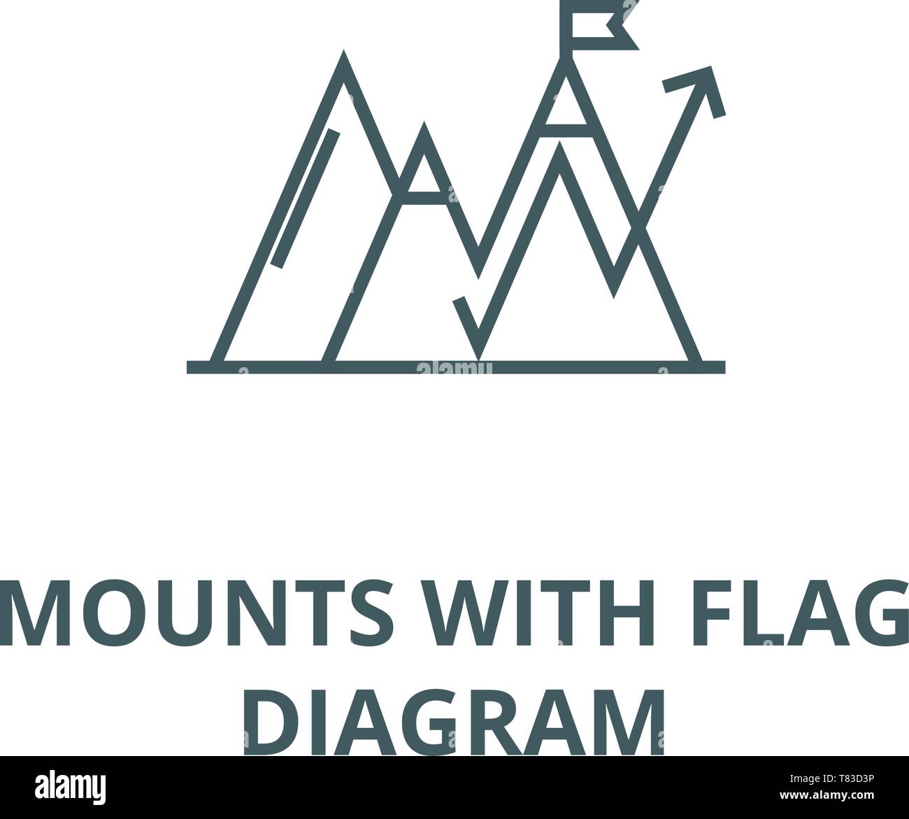 Mounts with flag, diagram vector line icon, linear concept, outline ...