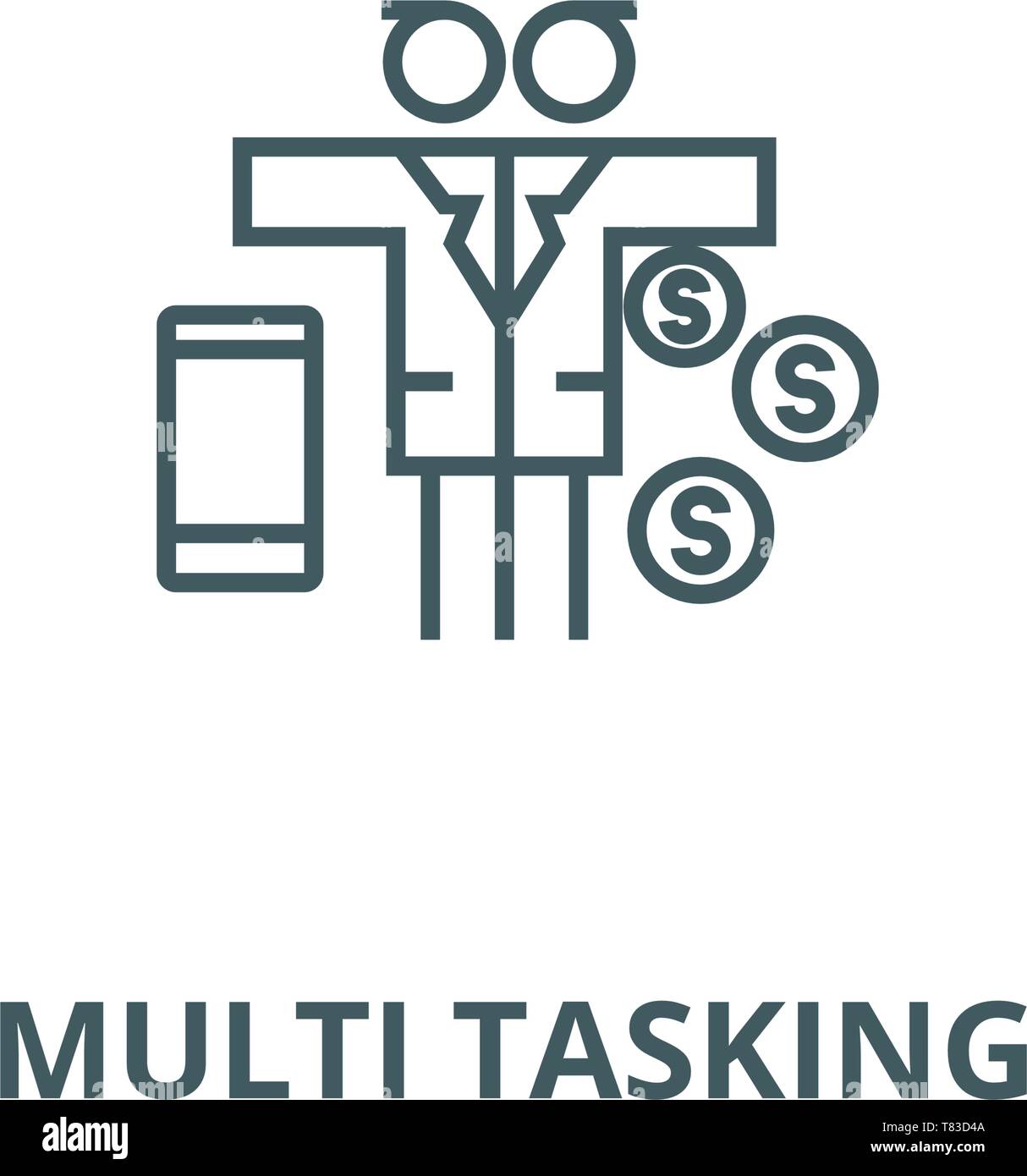 Multi tasking problem,man with money vector line icon, linear concept, outline sign, symbol ...
