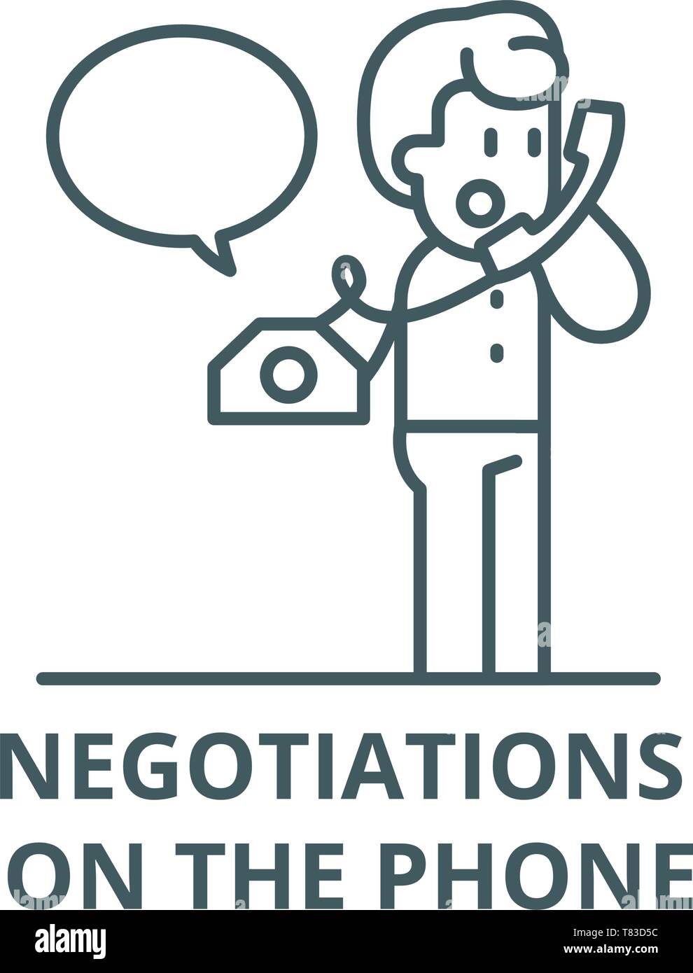 Negotiations on the phone vector line icon, linear concept, outline ...