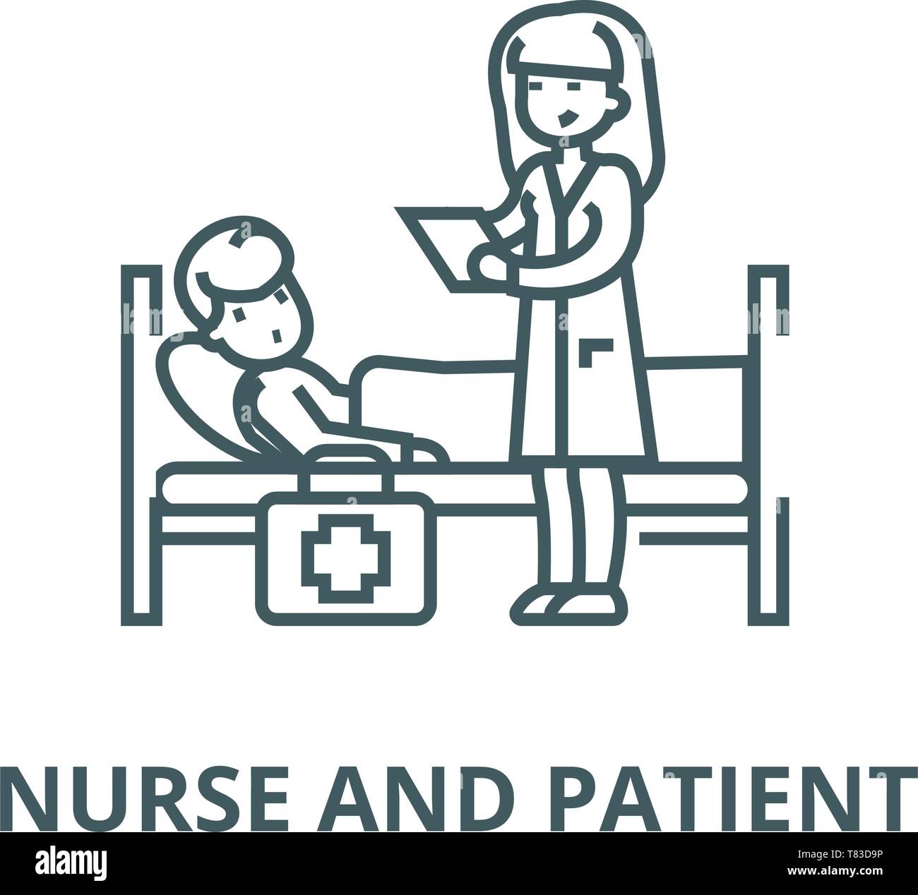 Nurse and patient vector line icon, linear concept, outline sign ...