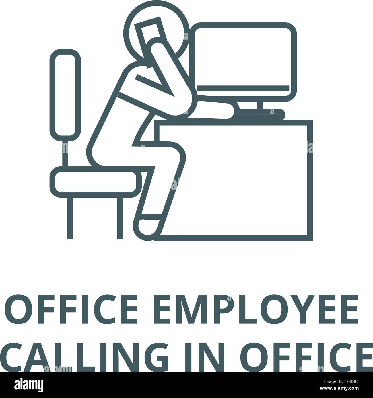 Office employee calling in office vector line icon, linear concept ...