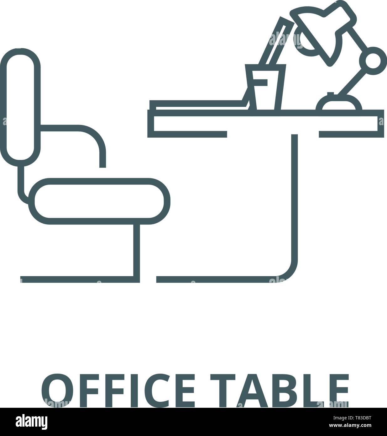 Office table vector line icon, linear concept, outline sign, symbol ...