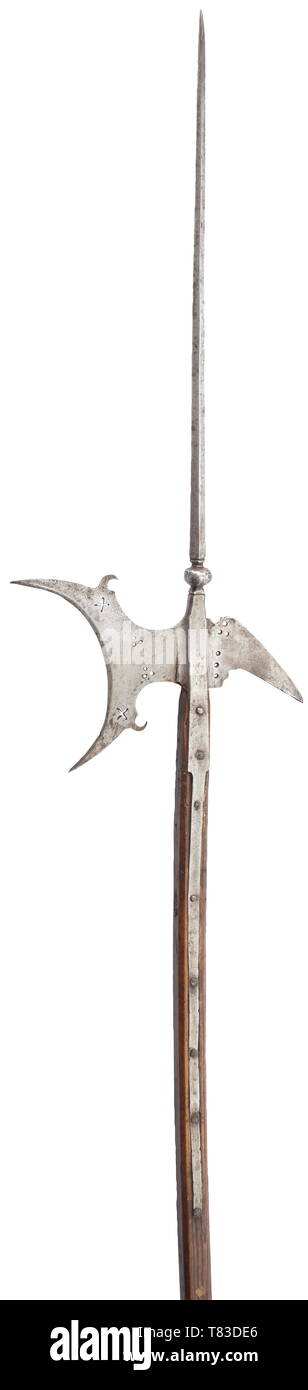 A South German halberd Circa 1600. Long, quadrangular thrusting spike ...