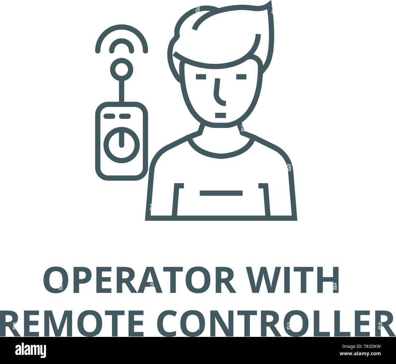 Operator with remote controller vector line icon, linear concept ...