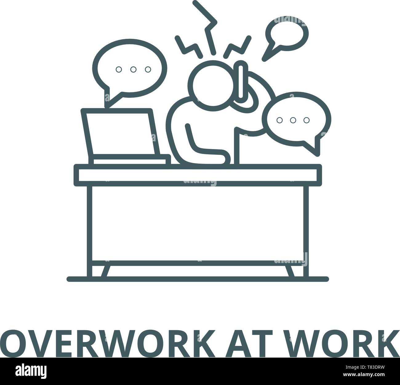 Overwork at work vector line icon, linear concept, outline sign, symbol ...