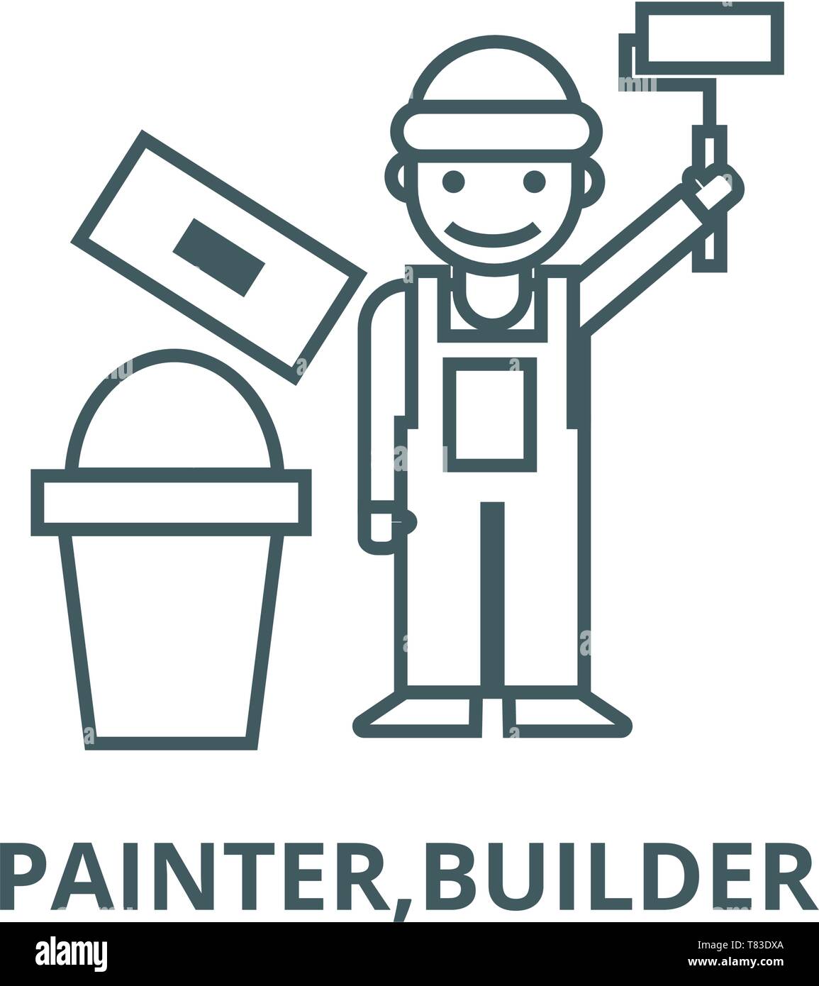 Painter,builder vector line icon, linear concept, outline sign, symbol ...