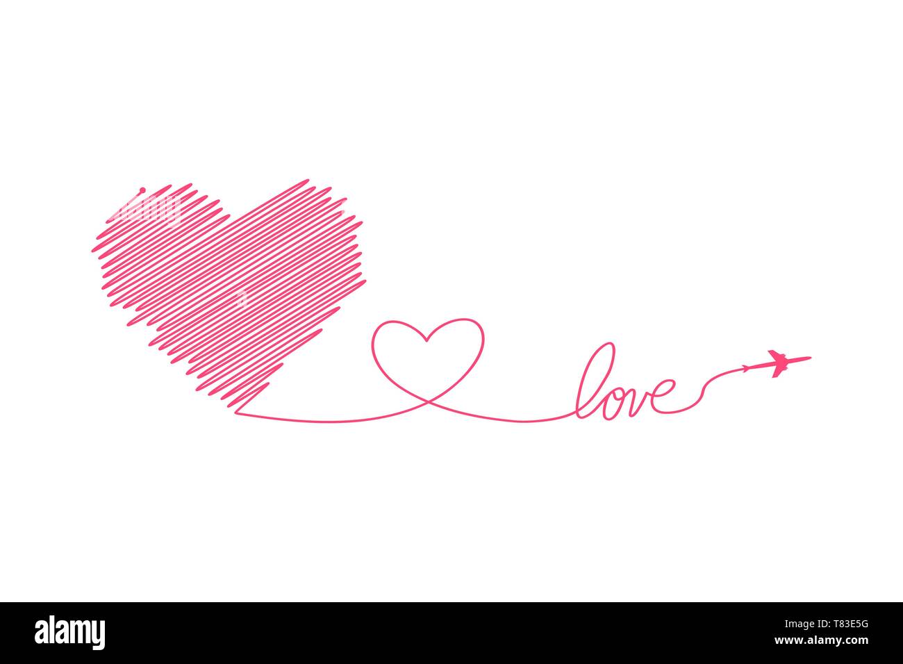 Plane and its track in the shape of a heart on white background. Vector ...