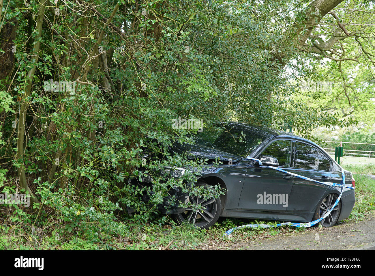 A single vehicle collision involving a car that has left the road at ...