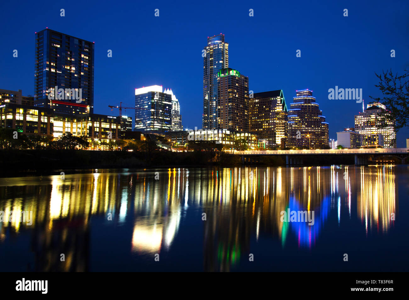 Austin Skyline Reflected in the River, Austin, Texas Stock Photo - Alamy