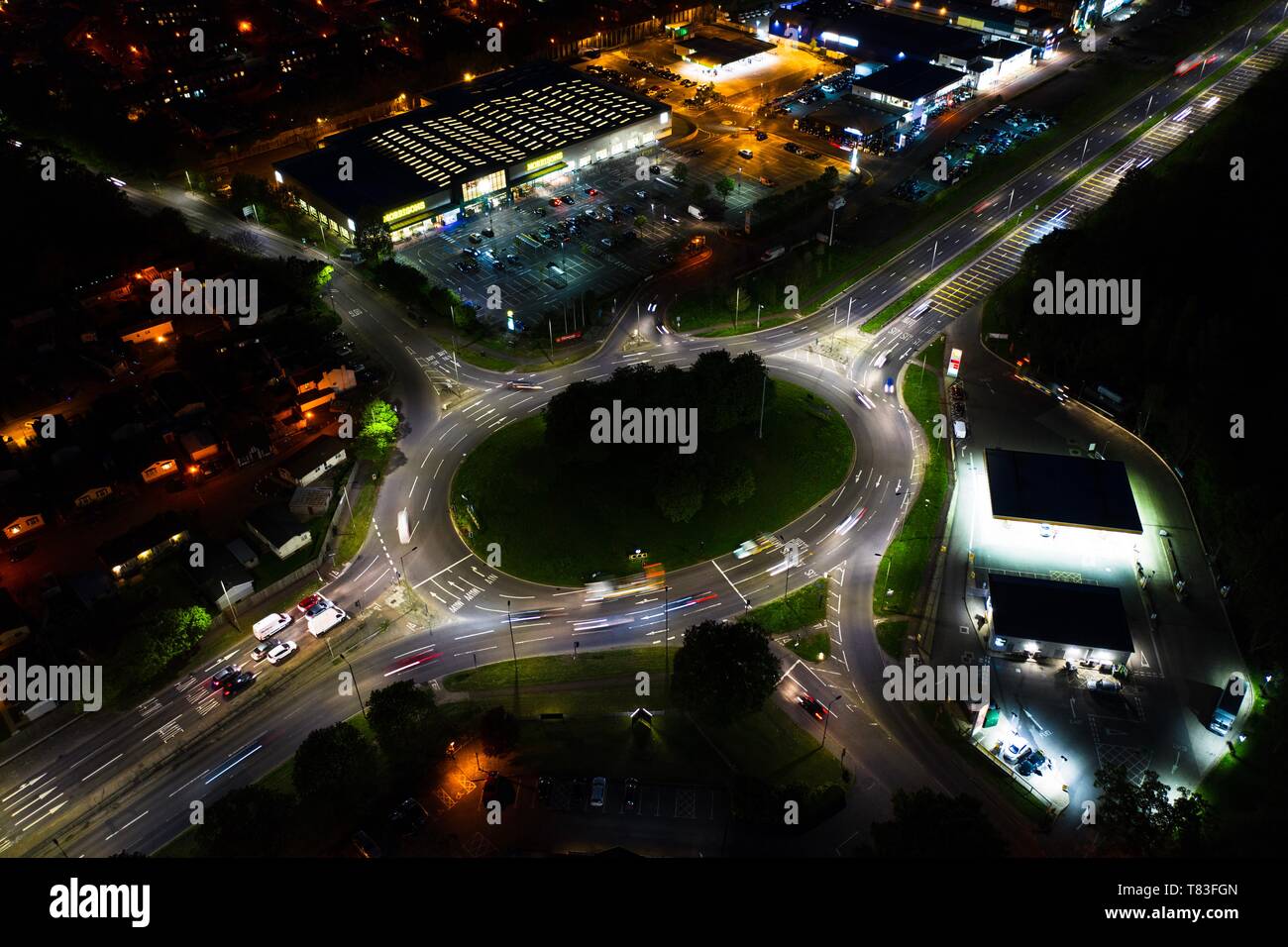 Stirling corner roundabout aerial nighttime long exposure. London, UK Stock Photo - Alamy