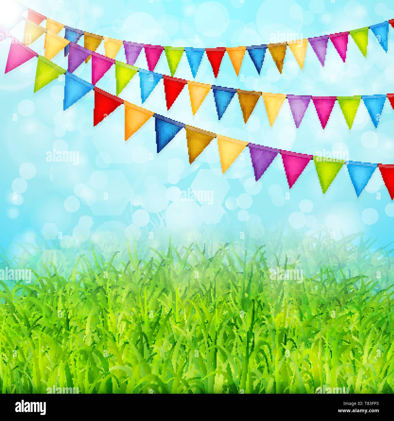 Greeting card with colorful flags and green grass vector Stock Vector ...