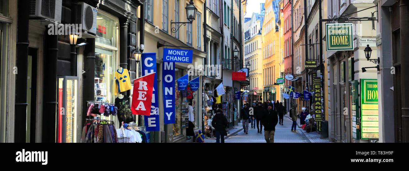 Shops and buildings in the Gamla Stan, Stockholm City, Sweden, Europe ...