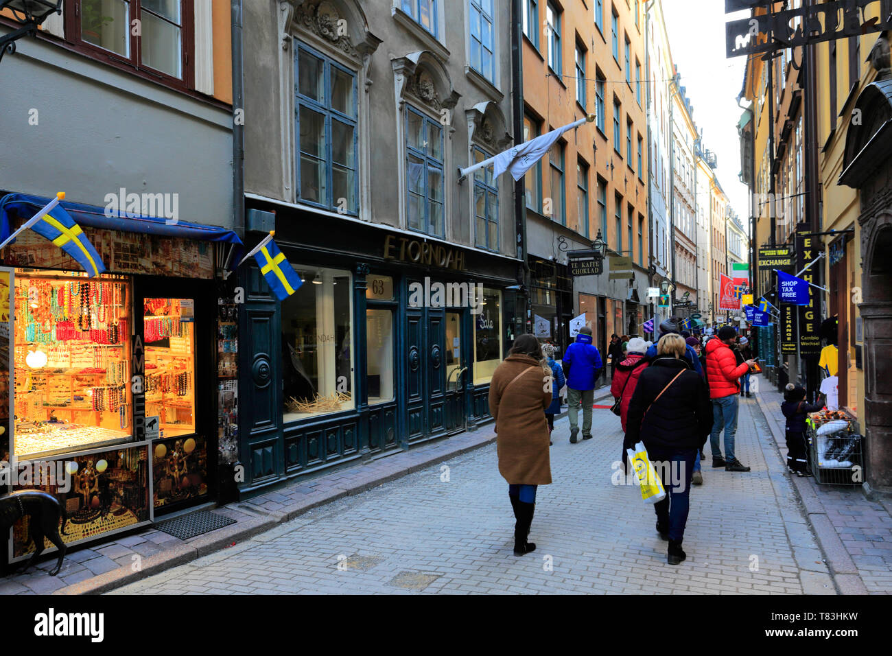 Shops and buildings in the Gamla Stan, Stockholm City, Sweden, Europe ...