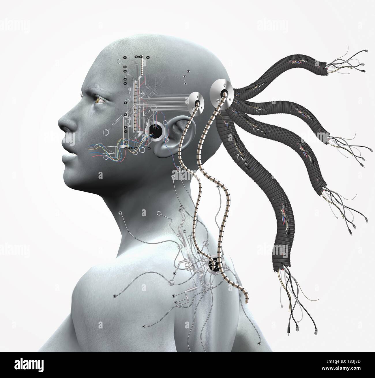 Cyborg with cables and circuits Stock Photo - Alamy