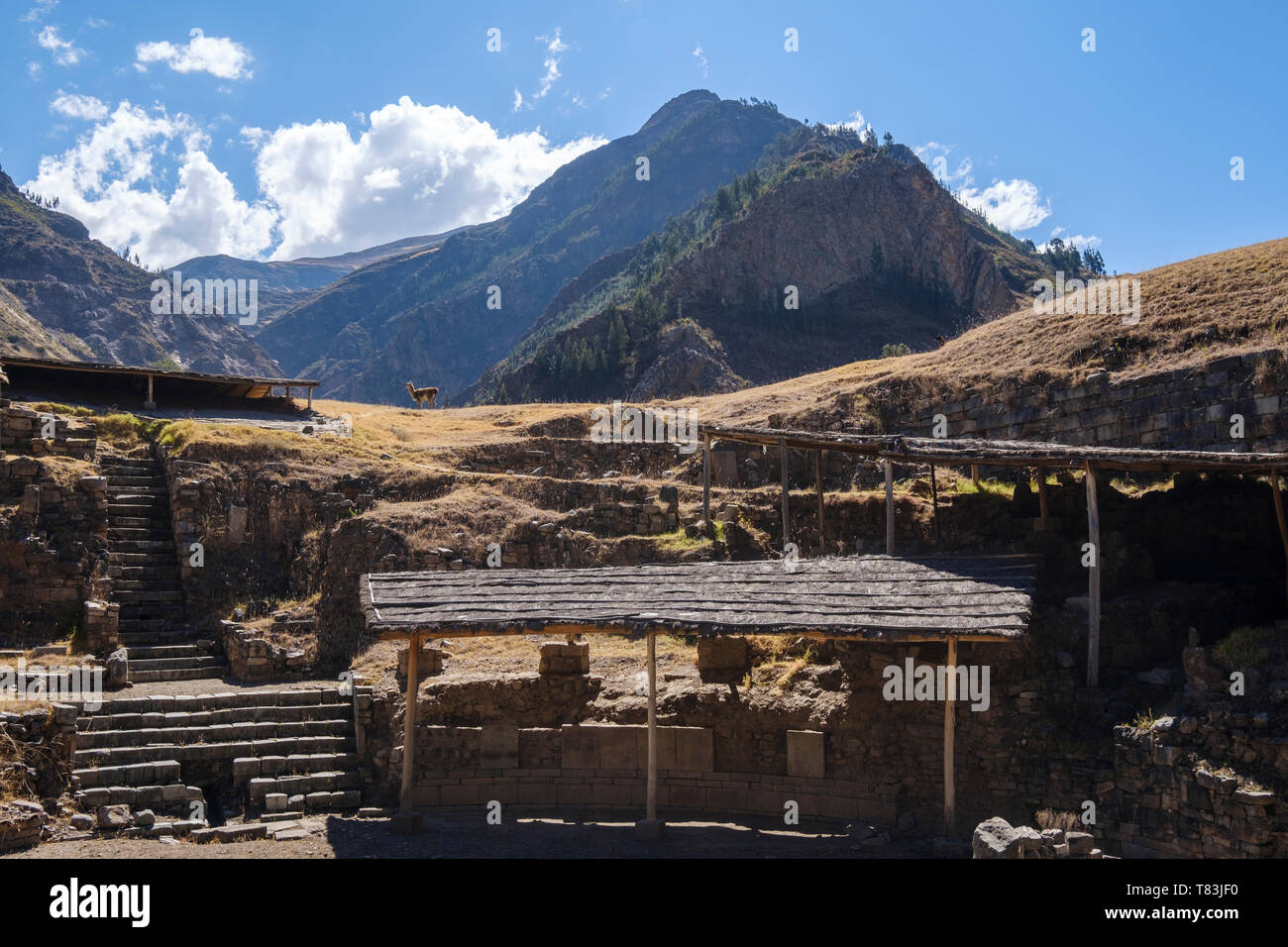 General view of the Archeological site of Chavín de Huántar, Ancash ...