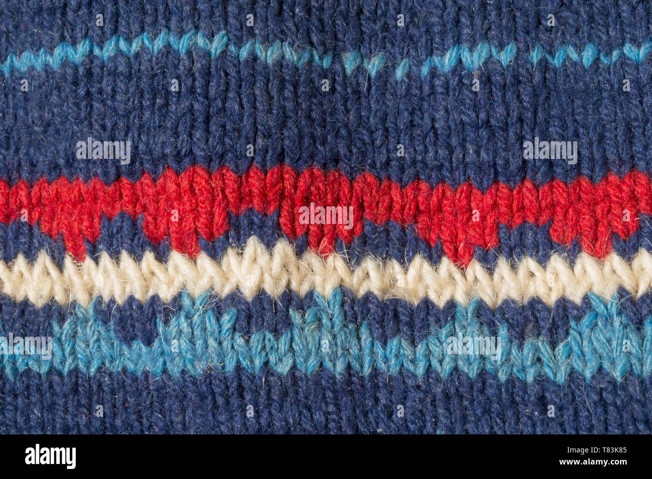 Knitted texture with blue pattern close up Stock Photo - Alamy