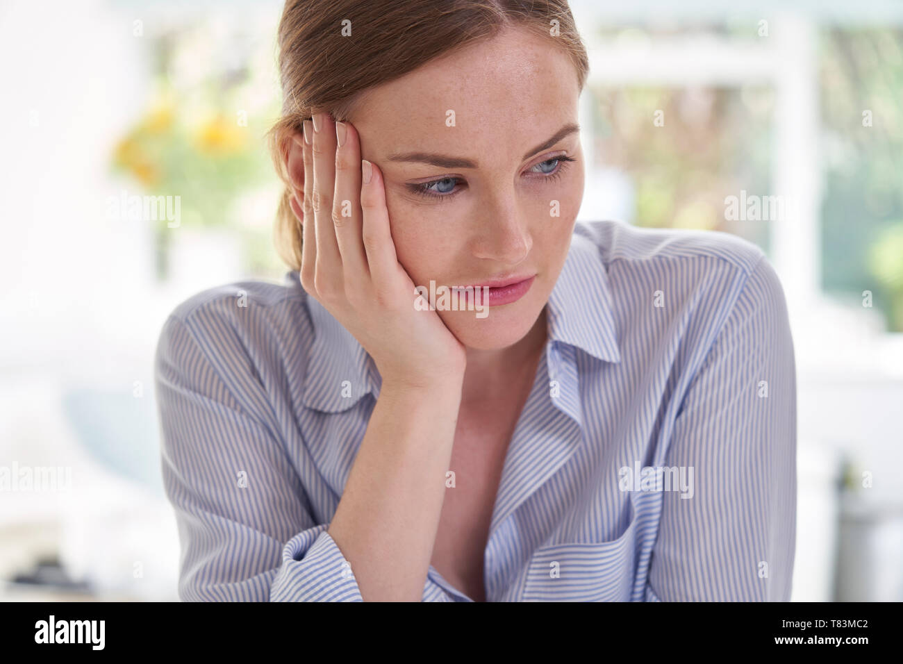 Woman head in hands anxiety hi-res stock photography and images - Alamy