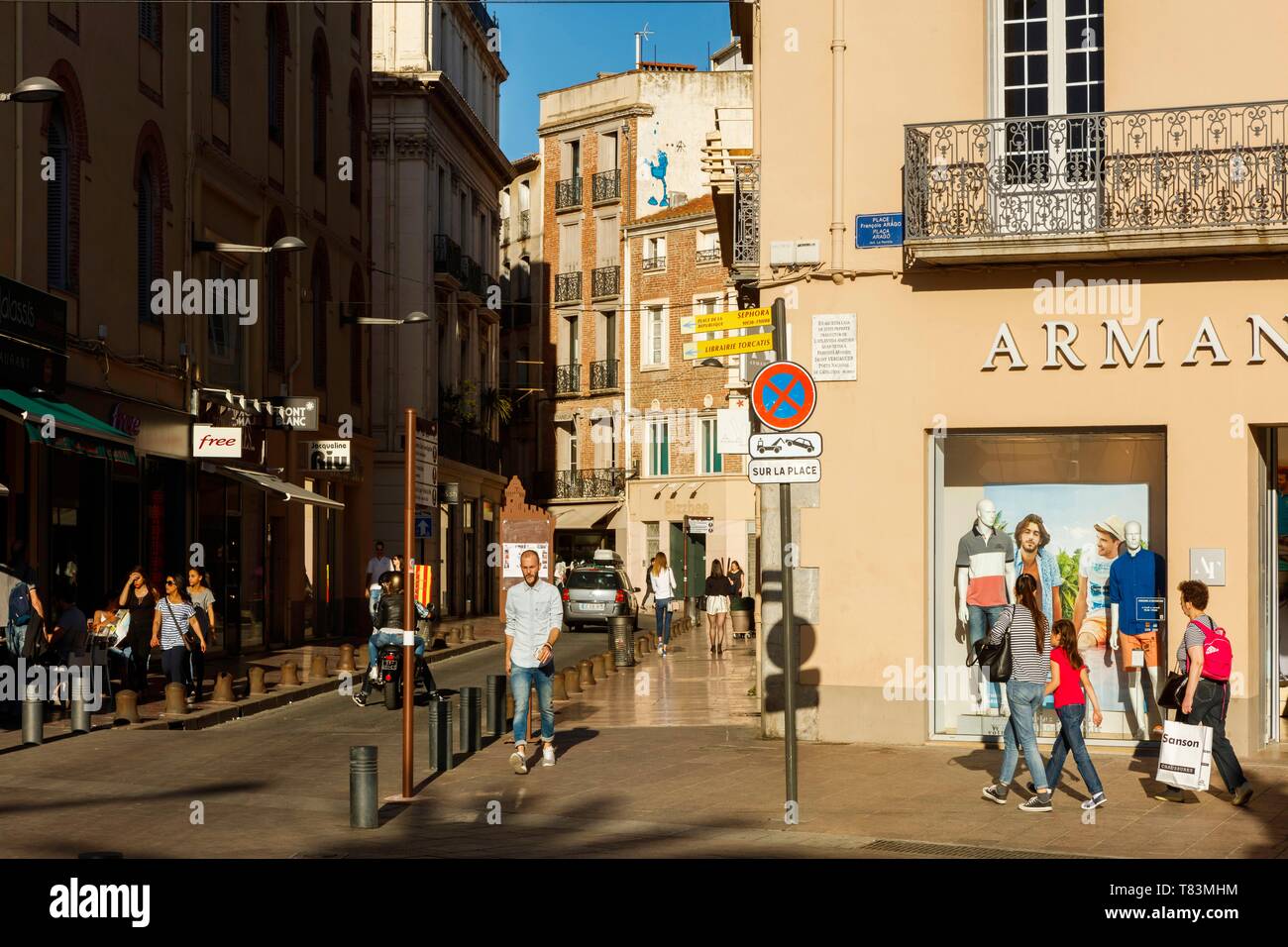France, Pyrenees Orientales, Perpignan, city center, street scene in ...