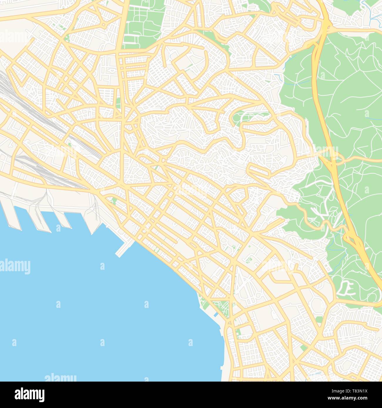 Printable map of Thessaloniki, Greece with main and secondary roads and ...