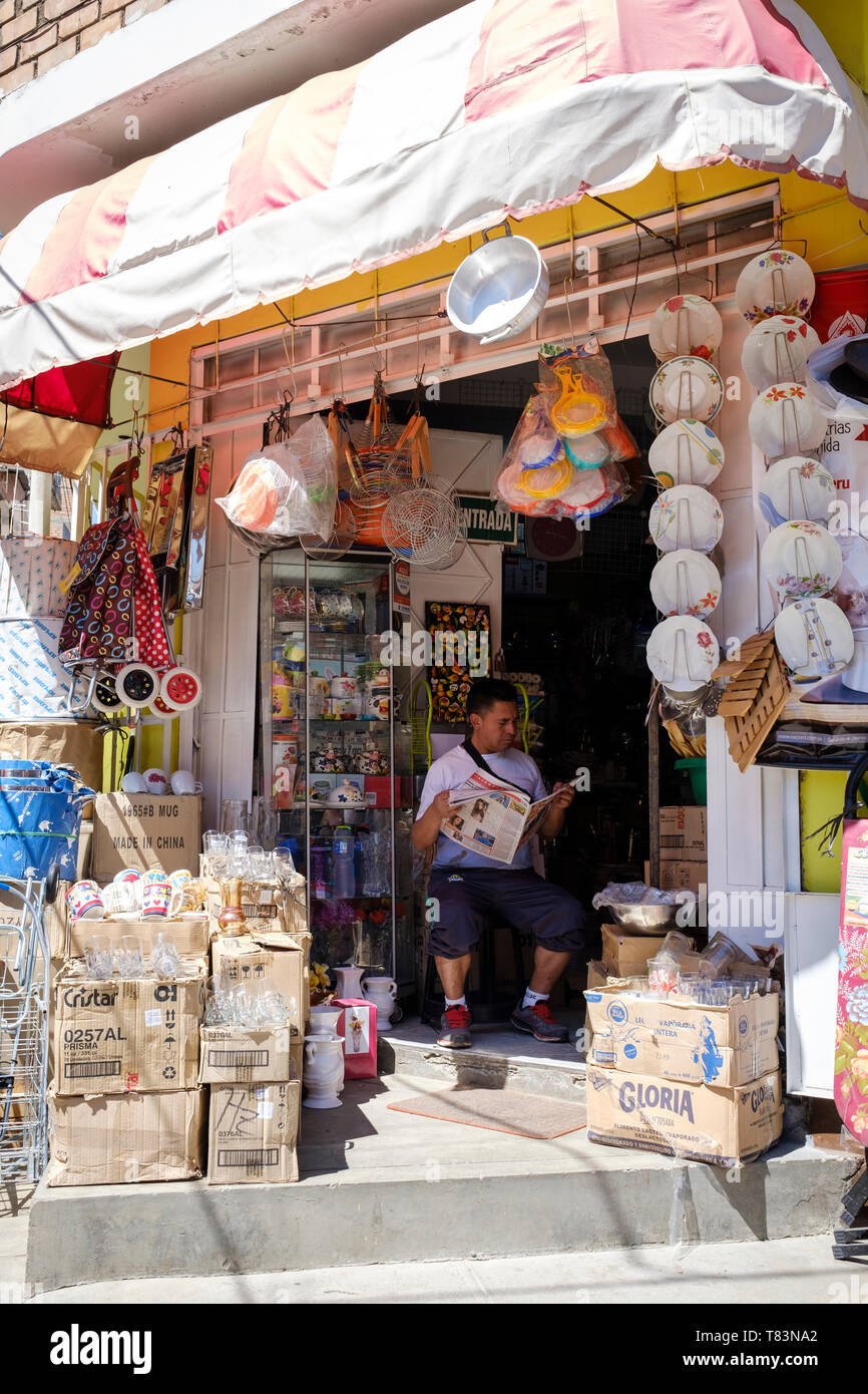 Cookware shop in Huaraz, Ancash Region, Peru Stock Photo - Alamy