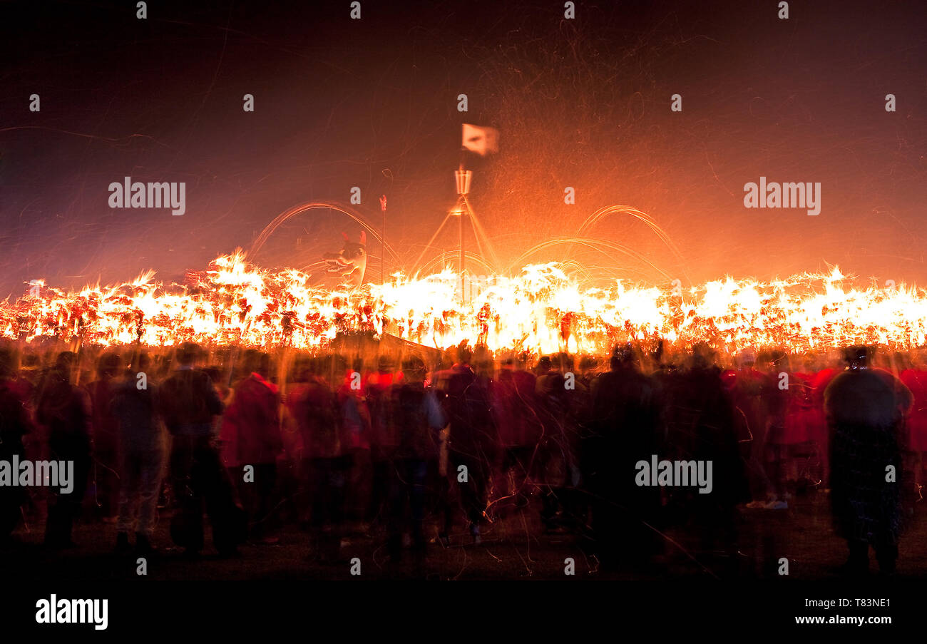 Up Helly Aa procession galley burning. Up Helly Aa is a viking fire ...