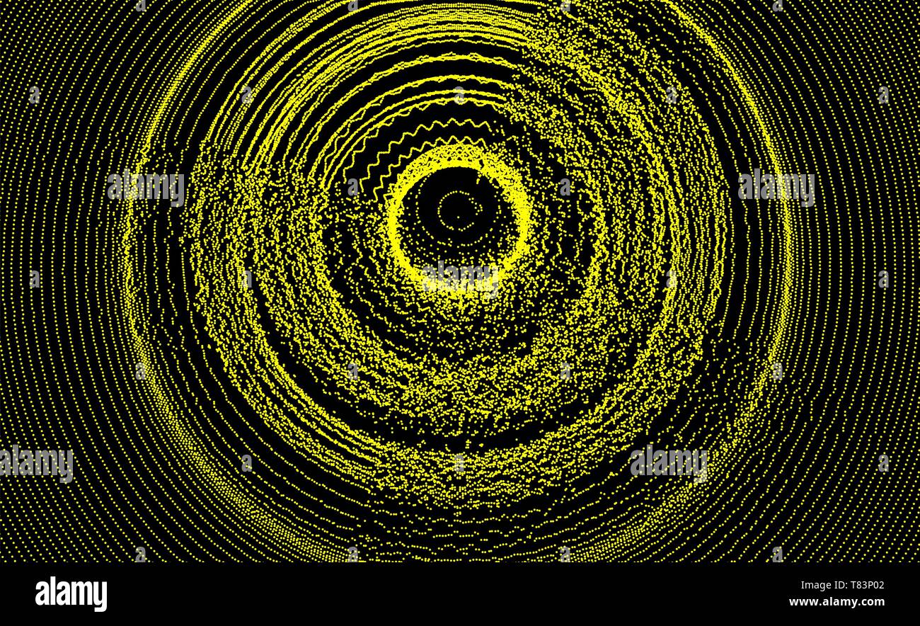 Abstract circular background with dynamic dots. Radial structure for science or technology ...