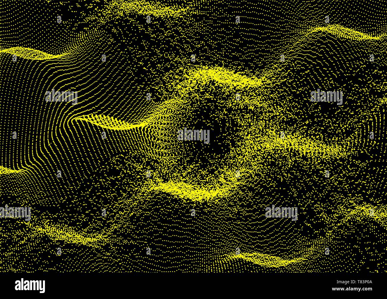 Wavy grid background. 3d abstract vector illustration with particle ...