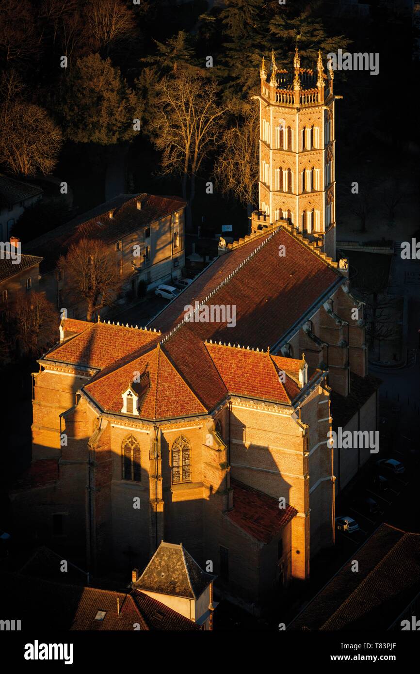 France, Pyrenees, Ariege, Pamiers, St-Volusien abbey church, aerial ...