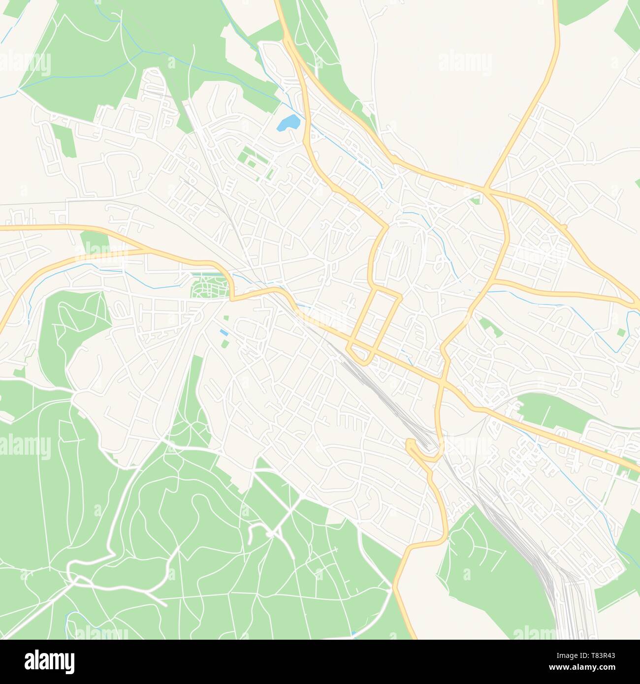 Printable map of Sopron, Hungary with main and secondary roads and ...