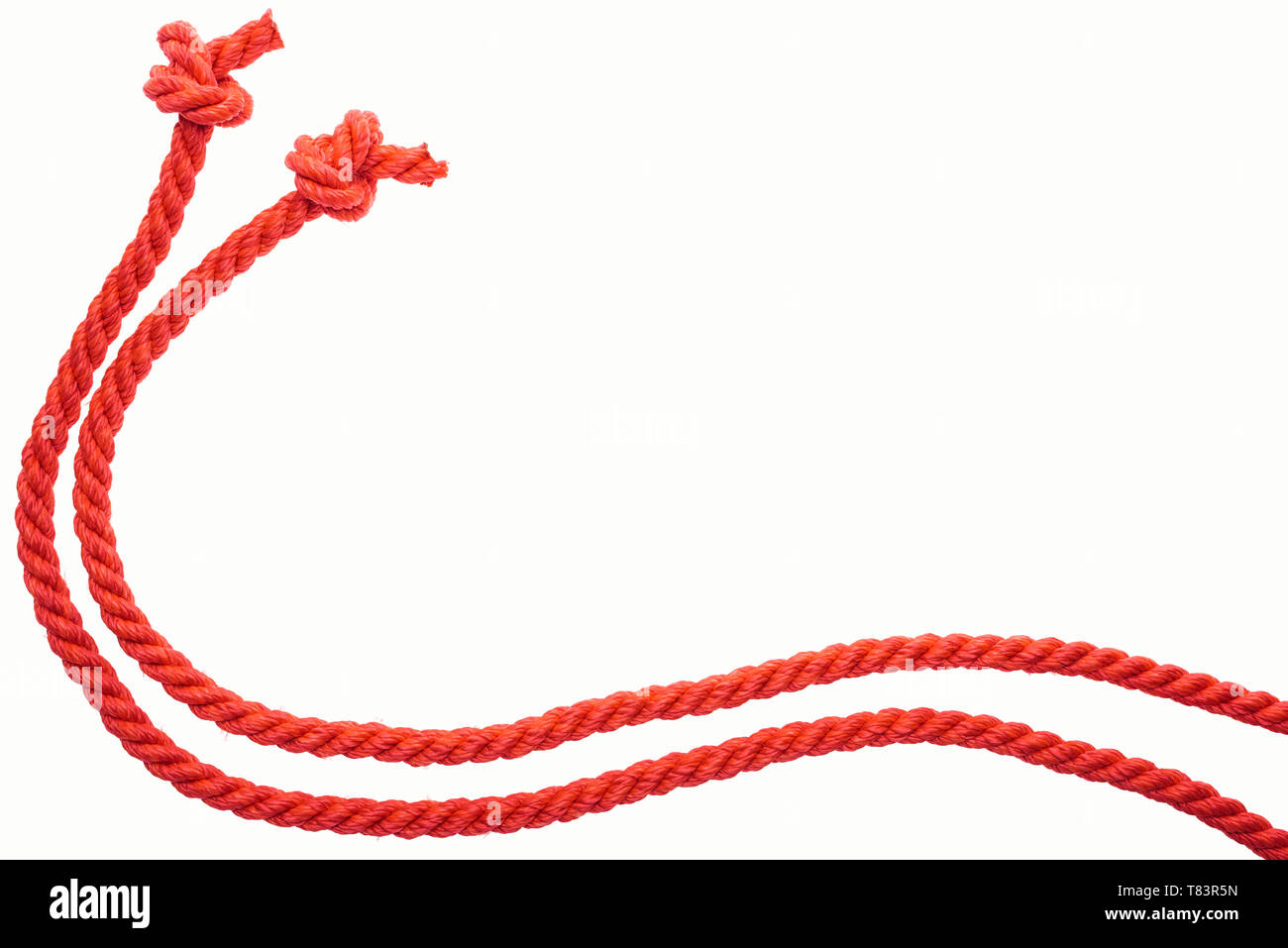 red long curled ropes with knots isolated on white Stock Photo - Alamy