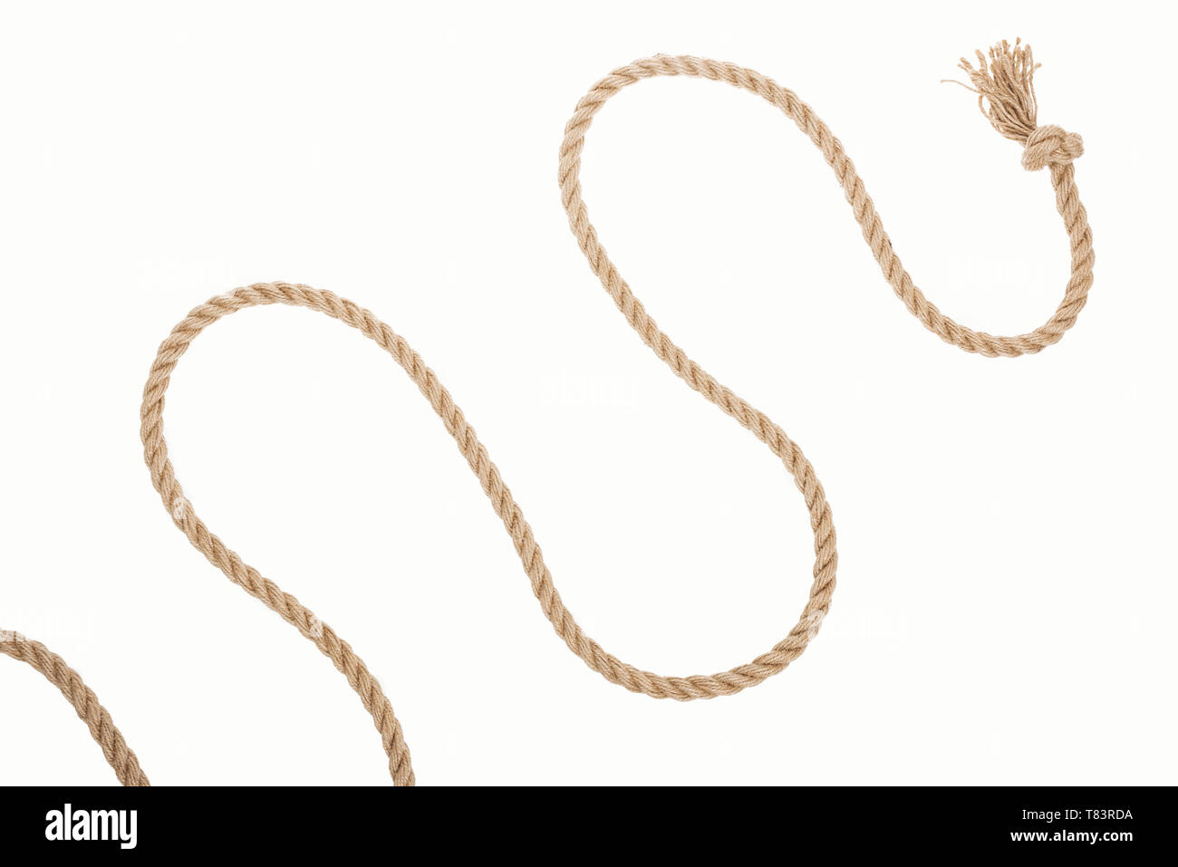 brown and waved rope with knot isolated on white Stock Photo - Alamy