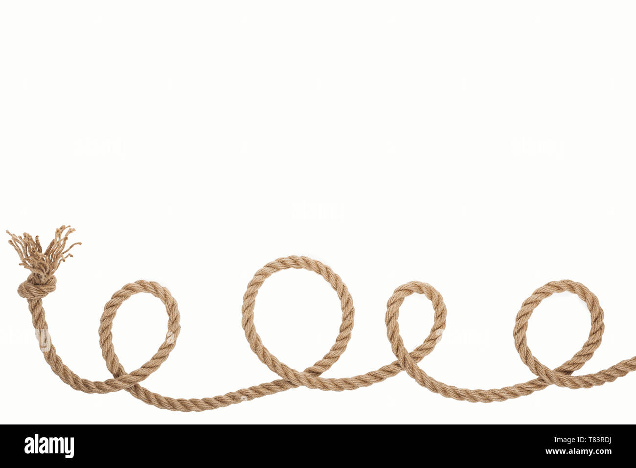 long curled and brown rope with knot isolated on white Stock Photo - Alamy