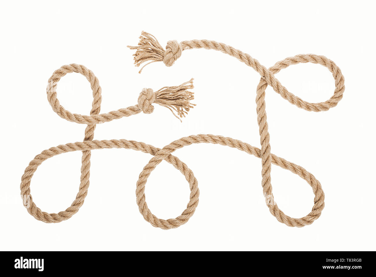 long brown rope with knots and curls isolated on white Stock Photo - Alamy