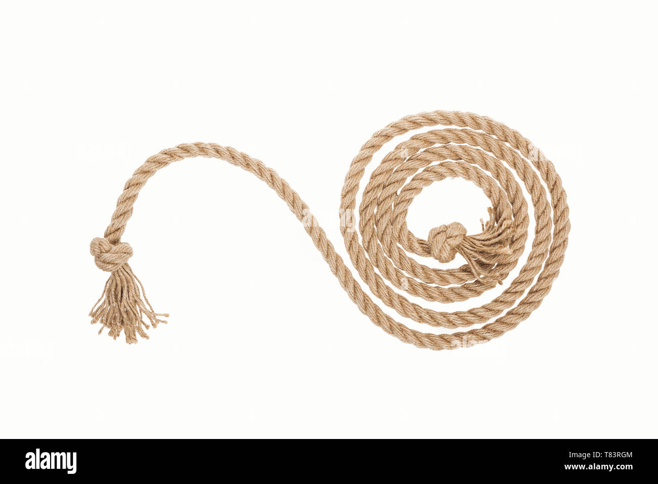 long curled rope with knots isolated on white Stock Photo - Alamy