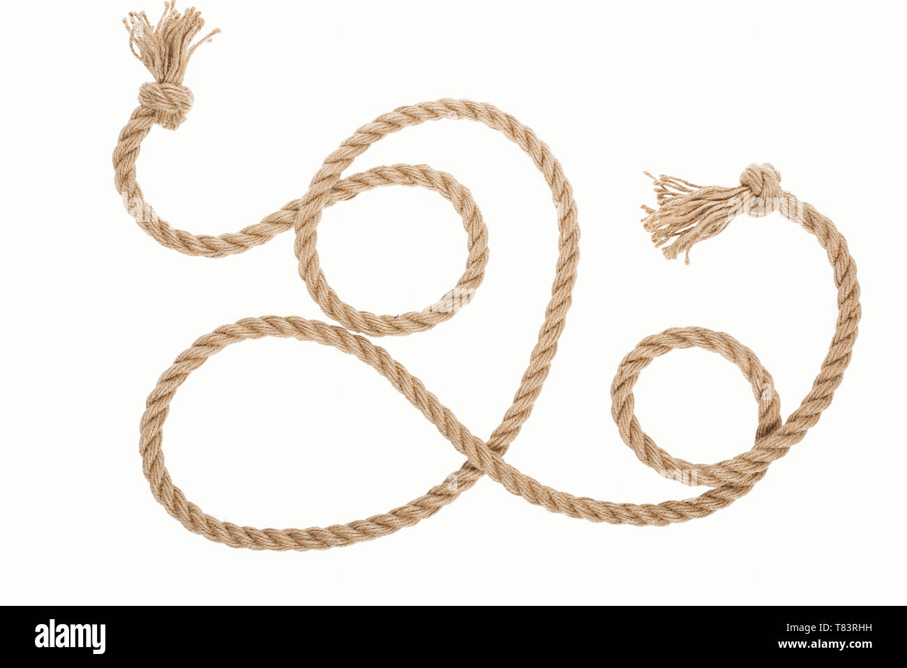 jute rope with curls and knots isolated on white Stock Photo - Alamy