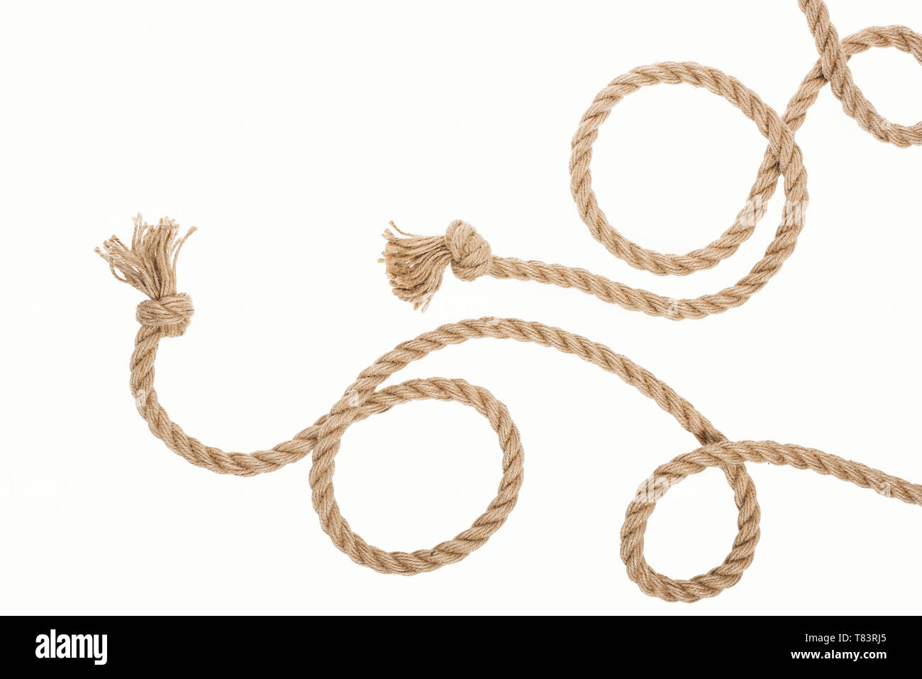 jute curled ropes with knots isolated on white Stock Photo - Alamy