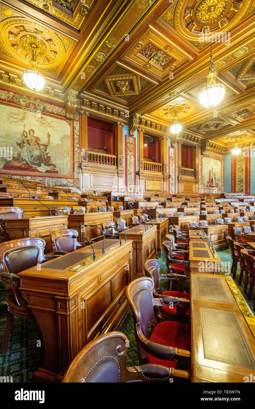 France, Paris, the Paris City Hall, the Council Chamber of Paris Stock ...