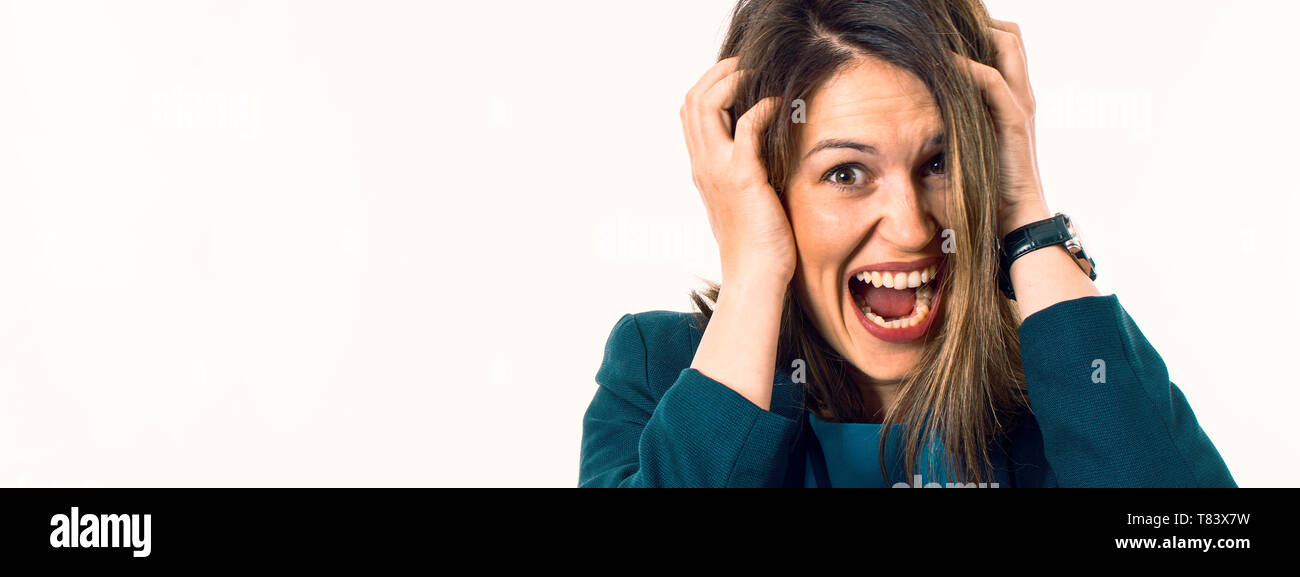 Screaming Woman is Going Crazy Pulling Her Hair. Stress Concept Stock ...