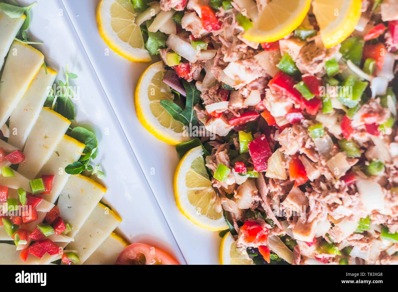Buffet with different kind of food with fish and vegetables for ...