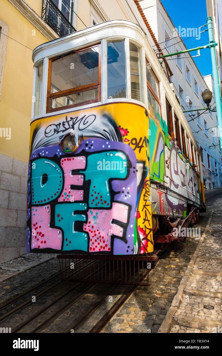 Portugal, Lisbon, Lavra cable car is the oldest cable car of the ...