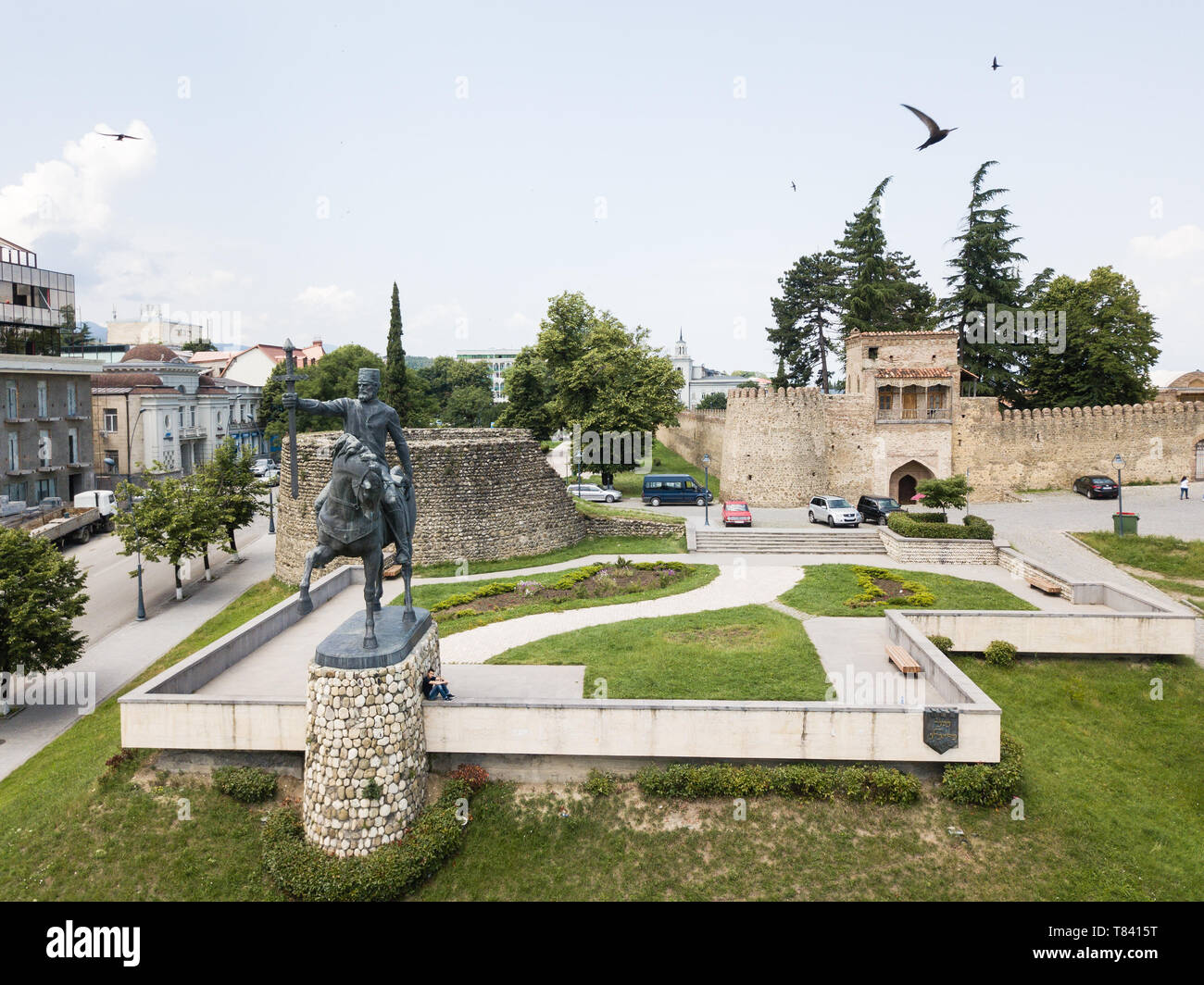 Telavi, Georgia - June 16, 2018: Aerial view to Monument of King Erekle ...