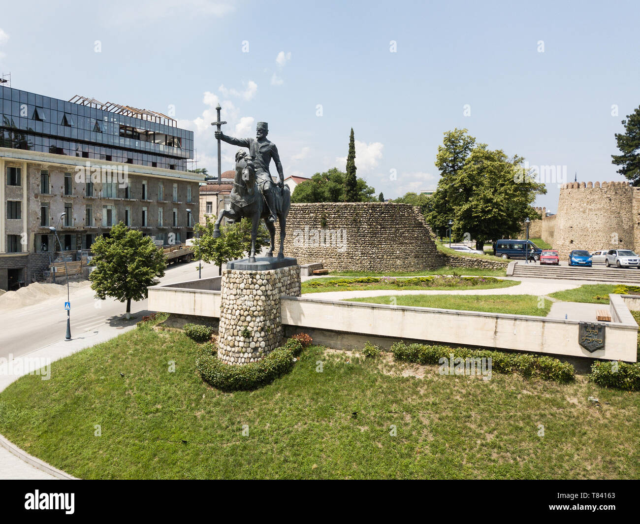 Telavi, Georgia - June 16, 2018: Aerial view to Monument of King Erekle ...